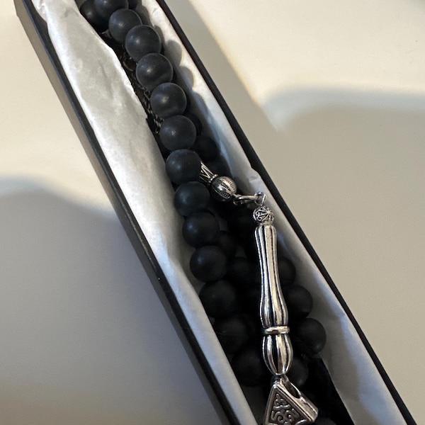 Personalized Tasbih, Custom Name With Matte Black Stone Round Prayer ...