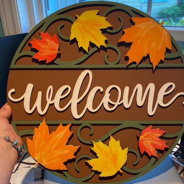 Welcome Maple Leaf Scroll Pattern Sign, Digital Download, SVG Laser Cut ...