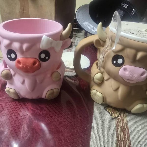 Ferdinand Highland Cow Ice Cream Pint Holder – 3D Printed With Spoon ...