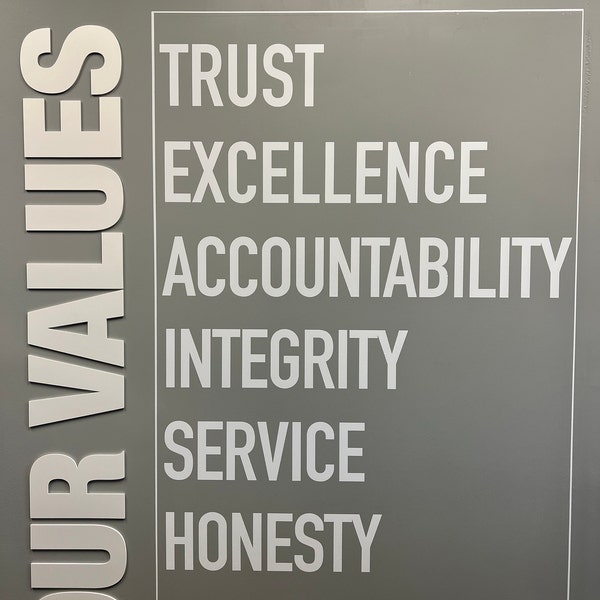 Our Values, Office, Wall, Art, Decor, 3D, PVC, Typography ...