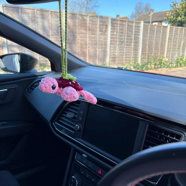 Frog in a Basket Car Charm, Crochet Car Accessory, Frog Car Hanging ...