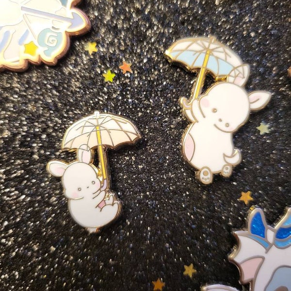Enamel Pin: Rain Bunny, Cute Bunny Enamel Pin, Kawaii Bunny Pin, Two ...