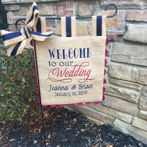 Burlap Garden Flag - Welcome Flag - Matching Chevron Tabs and Bow - Etsy