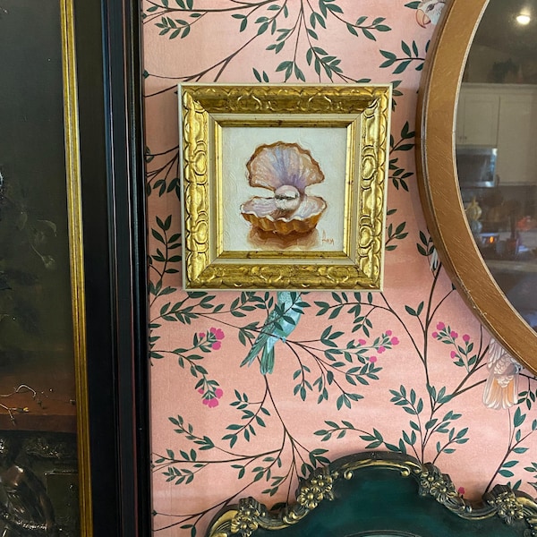 Seashell Pearl Painting Sea Shell With Pearl Artwork Original Oil ...