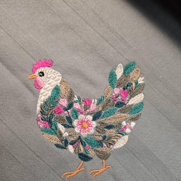 Floral Chicken Embroidery Design: Rustic Farmhouse Hen, Chiken ...