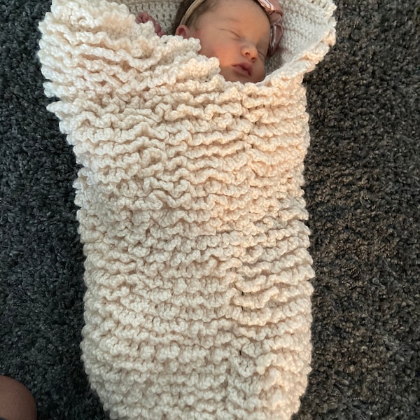 Crochet Pattern- Baby- Ruffled Cocoon - Papoose - Hat- Baby Crochet ...