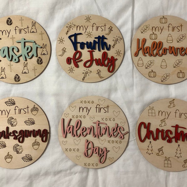 Wooden Milestone Baby Disc, Baby Milestone Cards, My First Holiday ...