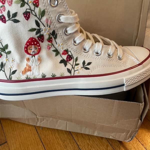 Embroidered Converse, Cat and Strawberry Embroidery Converse ...