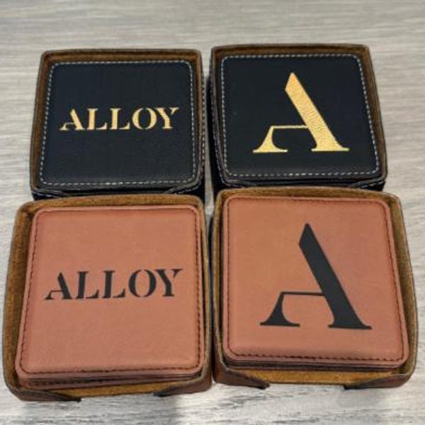 Set of 4 Custom Logo Slate Coasters With Bamboo Coaster Holder ...