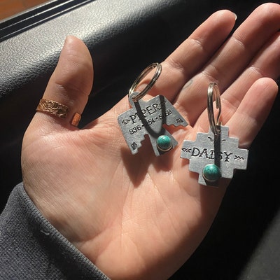 Custom Pet ID Tag With Turquoise Native Thunderbird Shape - Etsy