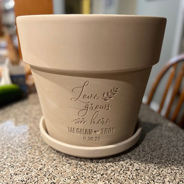Wedding or Anniversary Gift | Deep Etched Custom Clay Flower Pot ...