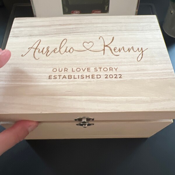 Engraved Heart Couple Keepsake Box, Personalised Wooden Wedding Memory ...