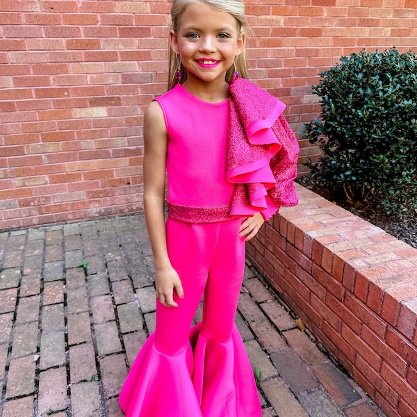 Hot Pink Sparkly Jumpsuit Pageant Outfit Girls Neoprene Jumpsuit ...