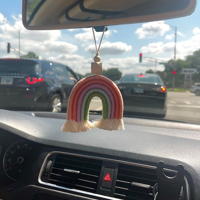 Cute Car Accessories Mirror Hanging Rainbow Kawaii Flower Charm Fruit ...