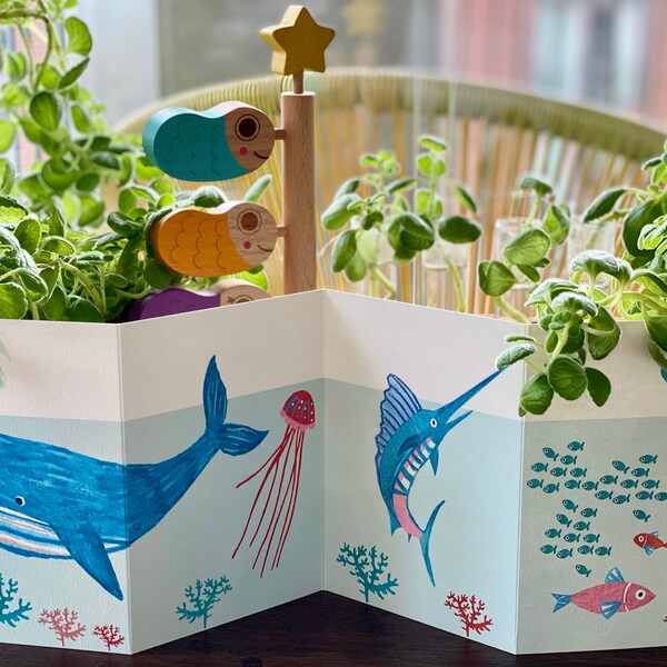 Sea Life Concertina Card Illustrated With a Whale, Jelly Fish,swordfish ...