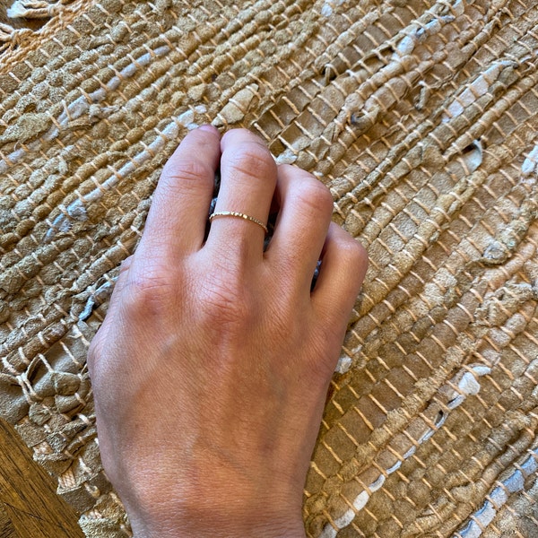 Solid 14k Gold Bark Texture Stacking Ring. 1mm Thin Hammered Wedding ...