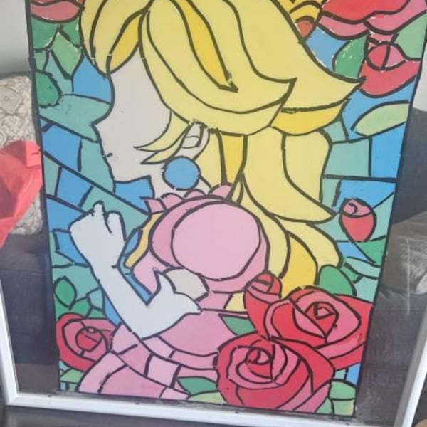 Princess Peach Stained Glass Window Bundle PNG Color/black & White ...