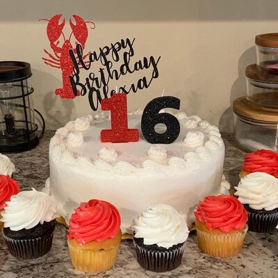 Glitter Crawfish Cake Topper, Happy Birthday, Crawfish Boil ...