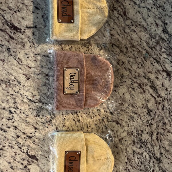 Personalized Baby Hat With Name, Custom Infant Beanie, Leather Patch ...