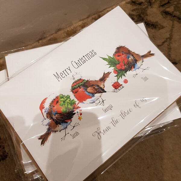 Pack of Robin Personalised Christmas Cards, Custom Christmas Cards ...