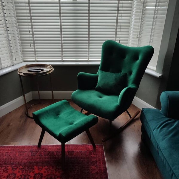 Blue Low-slung Wooden Magic Velvet Armchair Inspired by Polish Chairs ...