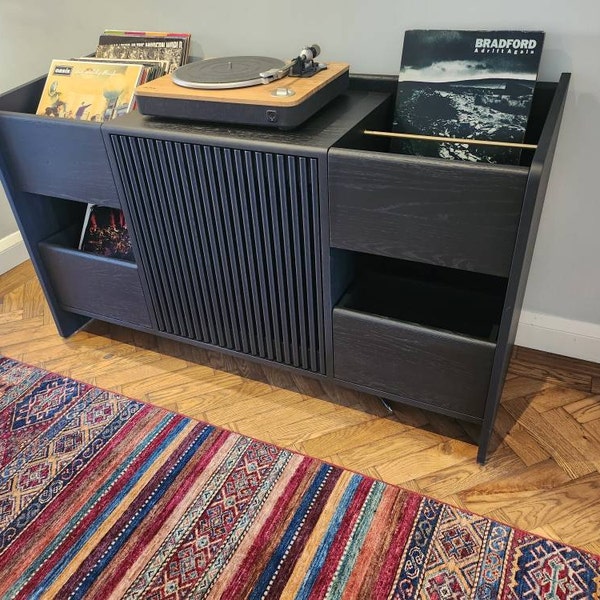 FUSE X – Stylish Black Record Player Stand With Vinyl Storage - Retro ...