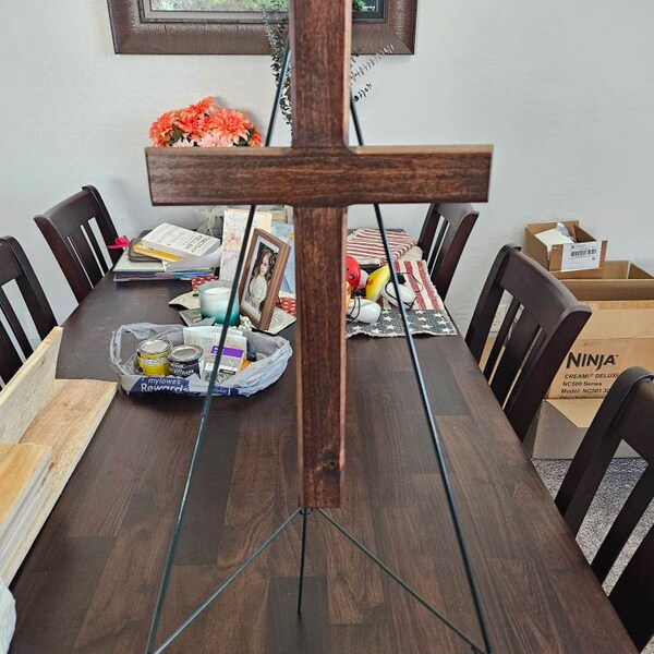 Wooden Cross, 16” Stand up Cross, Cross With Base, Handmade Stand up ...