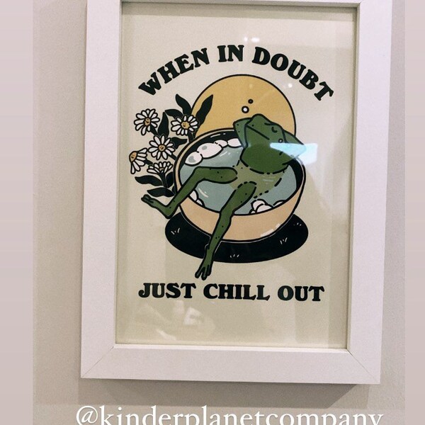 Retro Frog Wall Print, Chill Quote, Vintage Frog, Retro Flowers ...