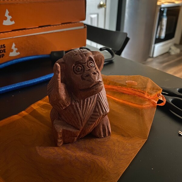 One Teak Wood Funny Monkey Middle Finger Carving, Gag Gift, Bachelor ...