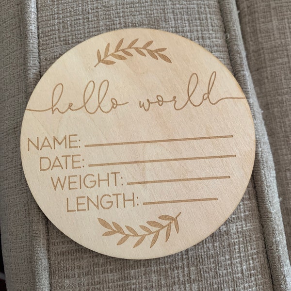 Hello World Wooden Birth Announcement Sign, Baby Name Sign, Hospital ...