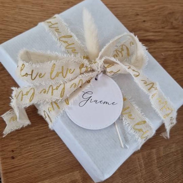 Name Tags, Custom Ivory Tags With Gold Eyelet & Brown Font ...