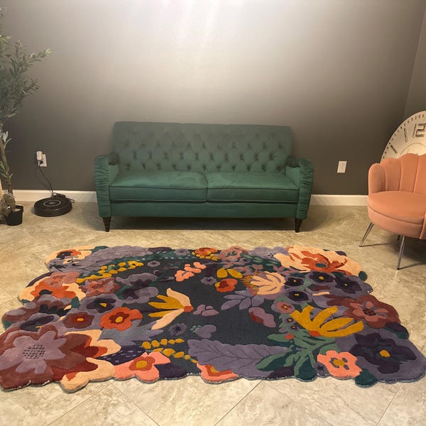 Designer Irregular Shape Green Wool Rug Hand Tufted Rug Modern Rug Hand ...