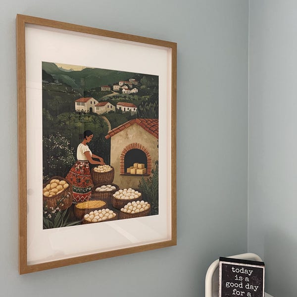 German Storybook Village Art Print, Rustic Naive Folk Art, Whimsical ...