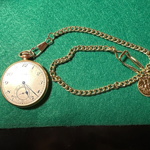 Gold Pocket Watch Chain Single Albert 24k Clad With Fob Coin Pendant ...