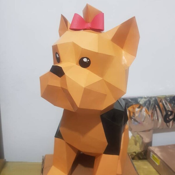 Papercraft 3d YORKSHIRE TERRIER Dog Puppy Low Poly Paper Sculpture Diy ...