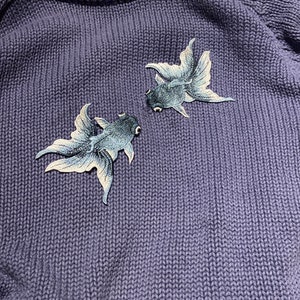 One Pair of Grey Colour Fish Sew on Embroidered Patch Appliqués Badge ...