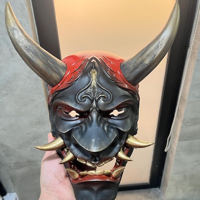 Dark Red Hannya Mask, Japanese Warior Mask, Hand Made, Gift for Him ...
