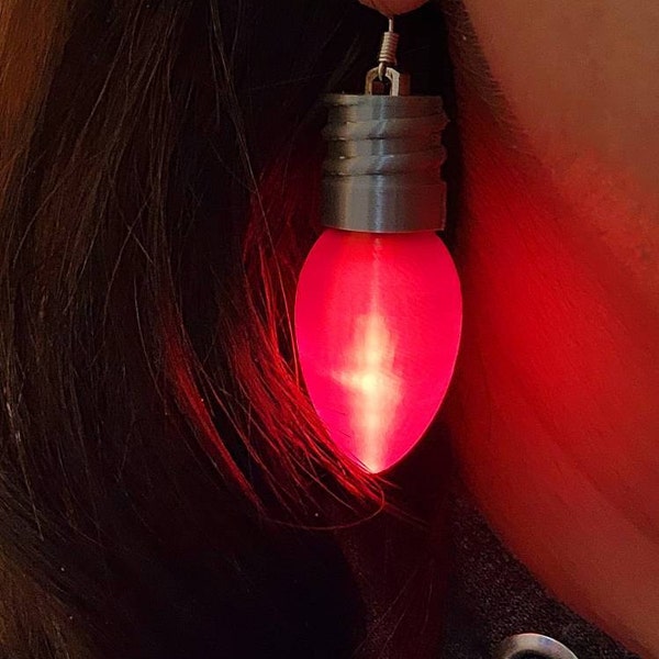 Light up Glowing LED Lightbulb Earrings • Colored Bulb • red Green Teal ...