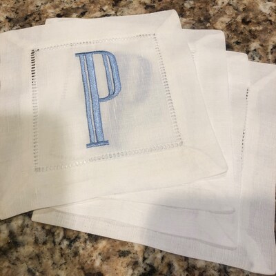 Embroidered Interlocking Monogram Napkin, Linen Cloth Napkin, Two Letter Monogram, Wedding ...