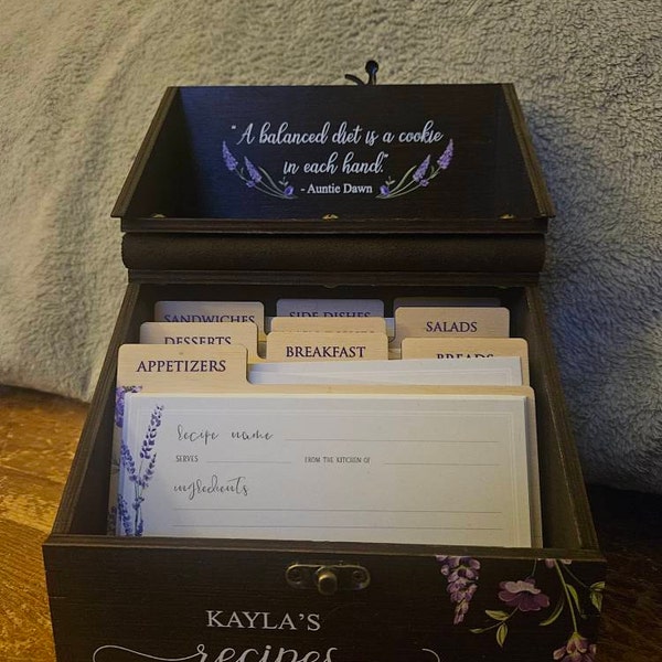 Recipe Box Wedding 5x7 or 4x6 - Recipe Card Box With Dividers and Cards ...
