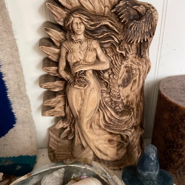 The Morrigan Statue, Goddess Statue Altar Decor, Wooden Sculpture - Etsy