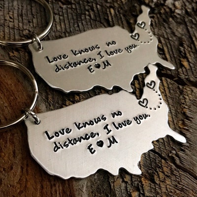 LARGE Custom USA State Keychain Any States US Hand Stamped Gift Long ...