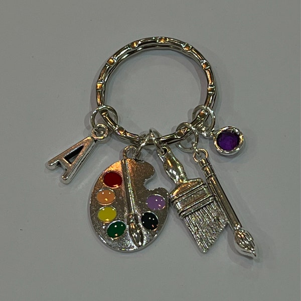 Personalised Artists Keyring, Palette and Paint Brush Keychain ...