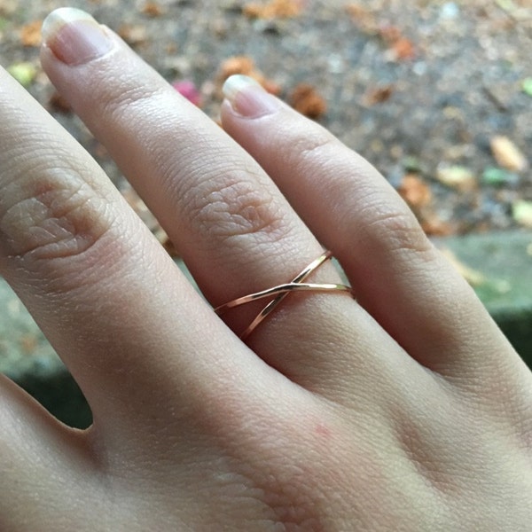X Ring Made in 14K Rose Gold Fill, Wrapped Criss Cross Midi Knuckle ...