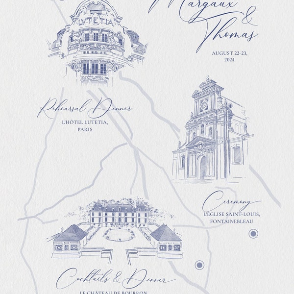 Hand Drawn Wedding Venue Map Invitation, Custom Wedding Map ...