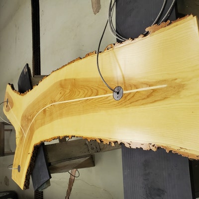 Live Edge Wood Slab Light Fixture Chandelier With Industrial Plate ...