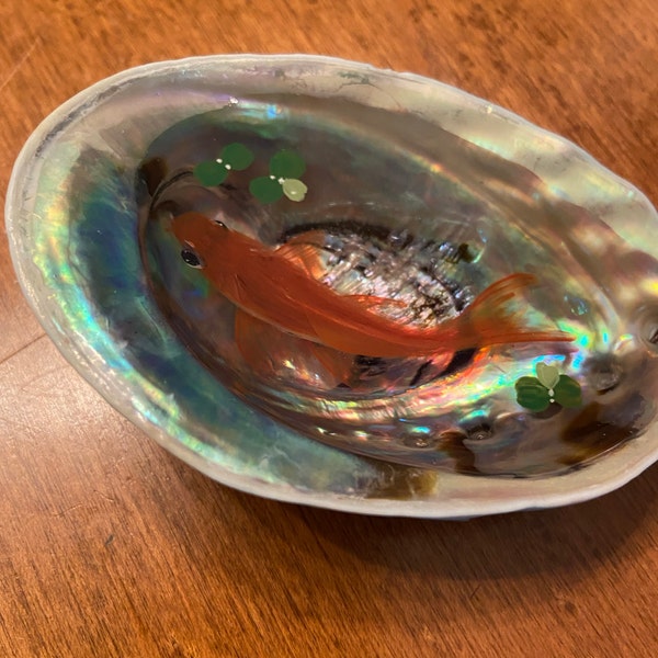 Abalone Shell Painting Koi, Coloured Shell 3D Resin Painting Goldfish ...