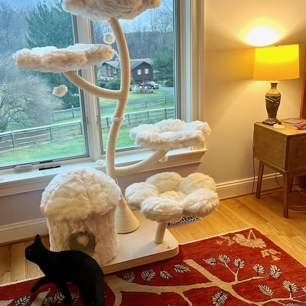 HEXAFLORA Wood Cat Tree Tower, Wooden Cat Tower, Modern Cat Climbing ...