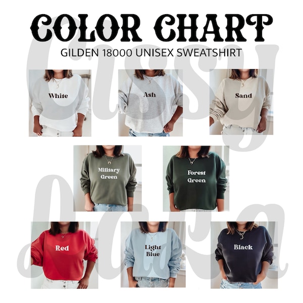 Gildan 18000 Color Chart | Gildan 18000 Color Swatch | Swatch Mockup ...