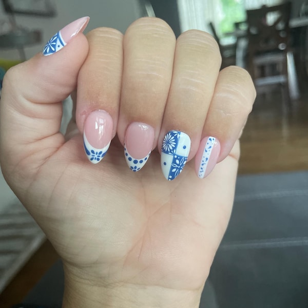 Blue and White Morrocan Tile Nails, Santorini Vibes, Summer Nails ...